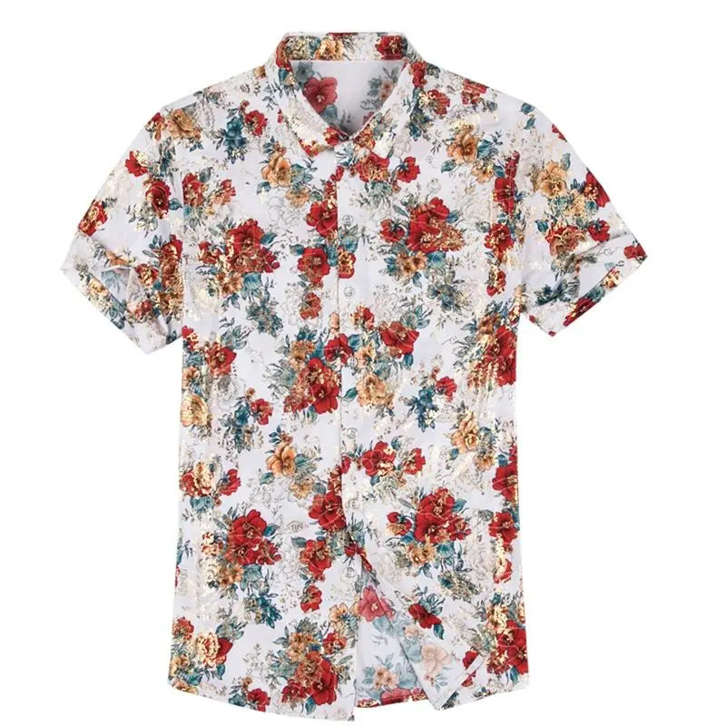 Men's Short Sleeve Floral Shirt Silk Slim Fit Half Sleeve ...